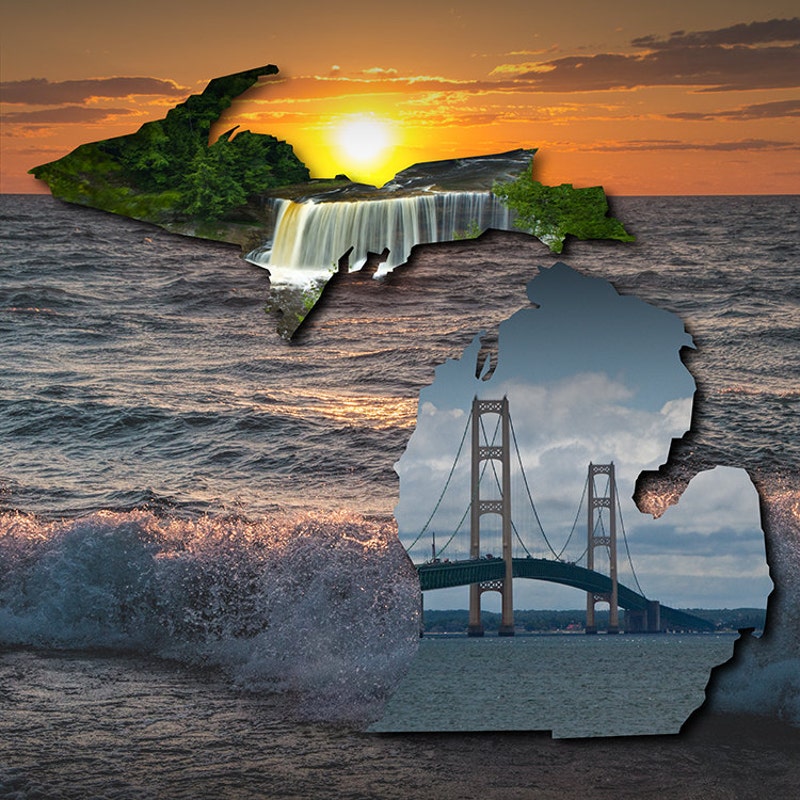 Michigan Map Art - Etsy