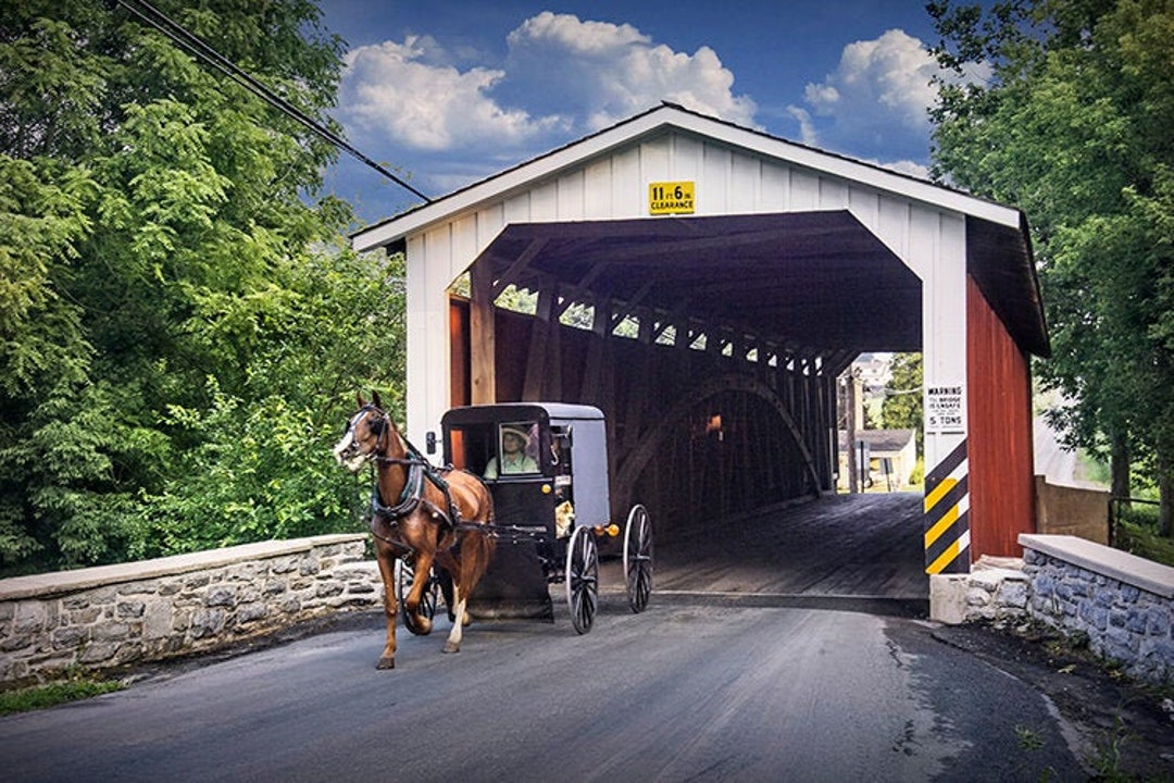Amish Horse and Buggy Photograph: Lancaster County Covered Bridge Art ...