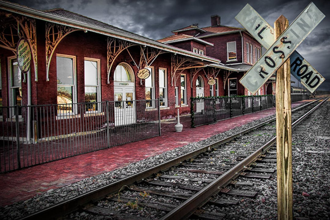 Old Train Station, Train Crossing Sign, Railroad Tracks, Railway Art ...