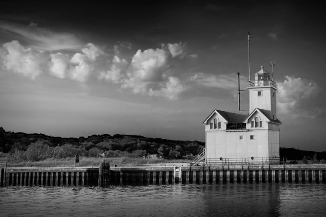 Black and White Lighthouse Photograph: Ottawa Beach, Lake Michigan ...