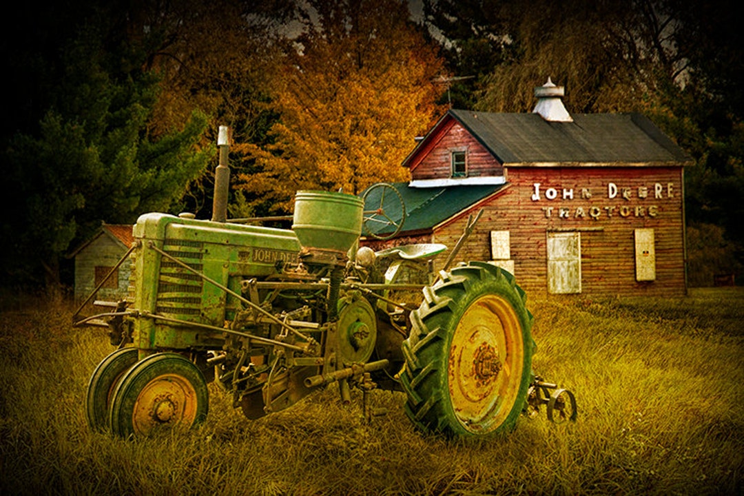 Vintage Old Tractor by Red Barnin a Americana Rural Scene, Farm Machine ...