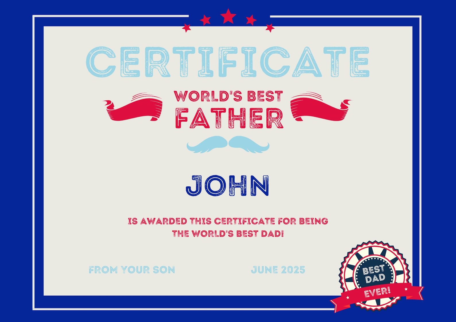 Best Dad Certificate – Personalized Father’s Day Gift | Printable ...