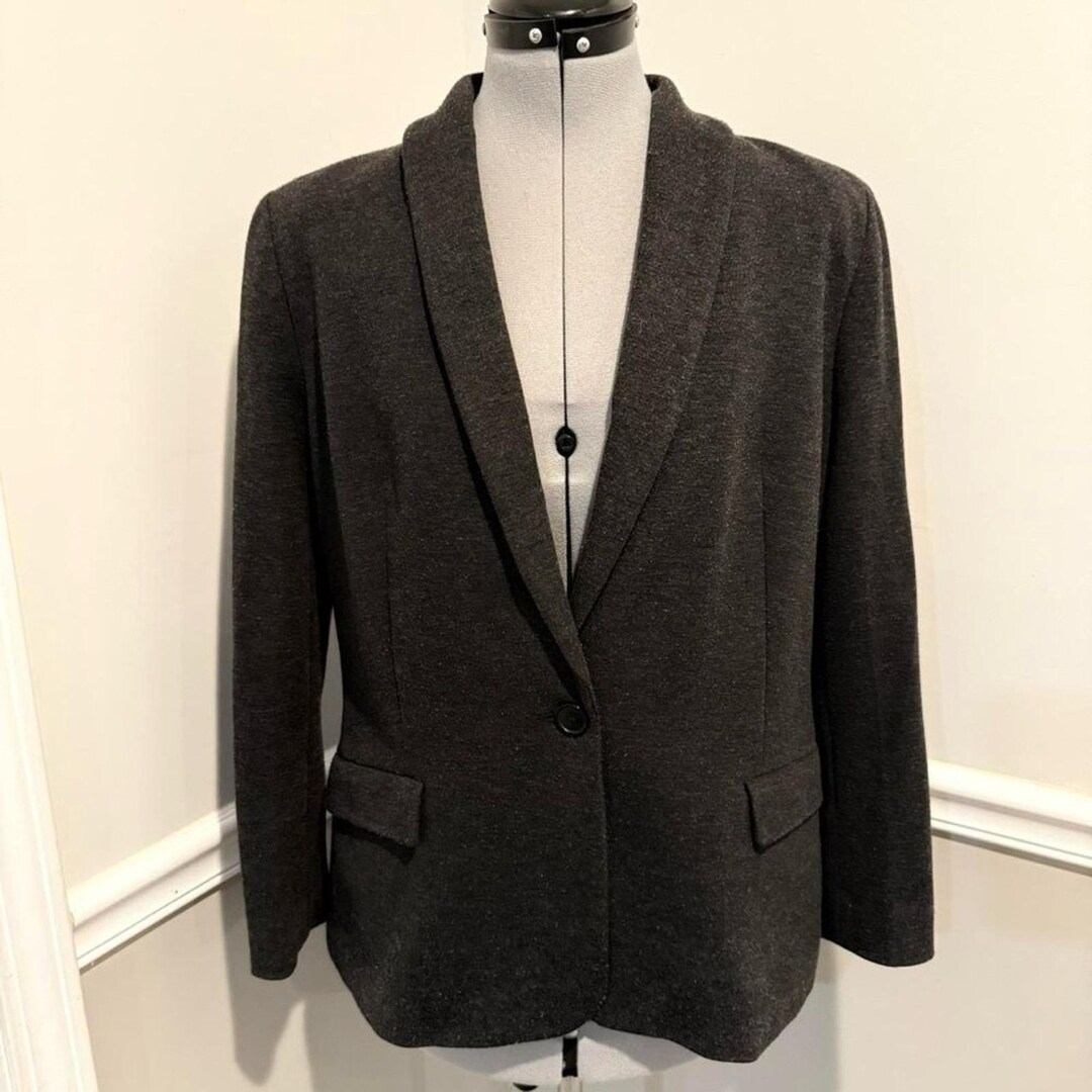 MNG Mango Basics Size XL Boyfriend Blazer Suit Jacket Office Dark Grey ...