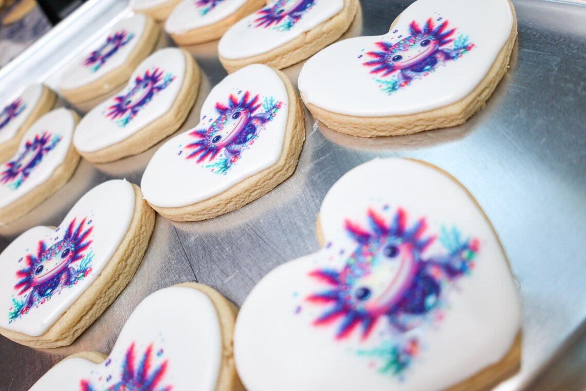 Heart-shaped Axolotl Sugar Cookies – Cute Animal Party Favors, Birthday ...