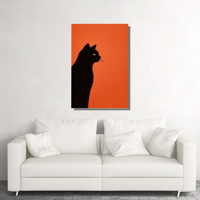 Black Cat Silhouette Poster, Modern Orange Wall Art - Etsy