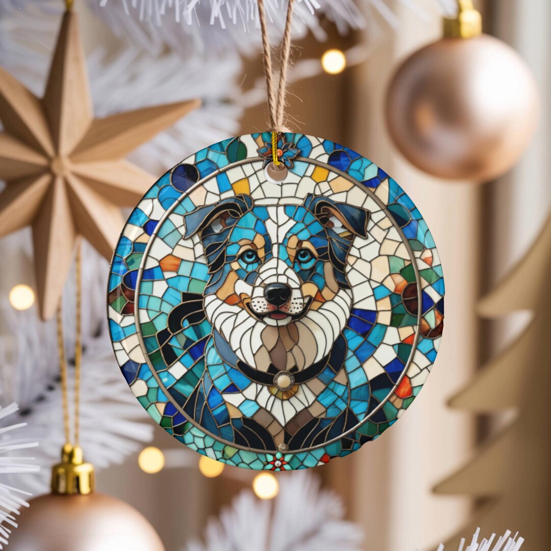 Stained Glass Australian Shepherd Ornament, Blue Merle Aussie Dog Tree ...