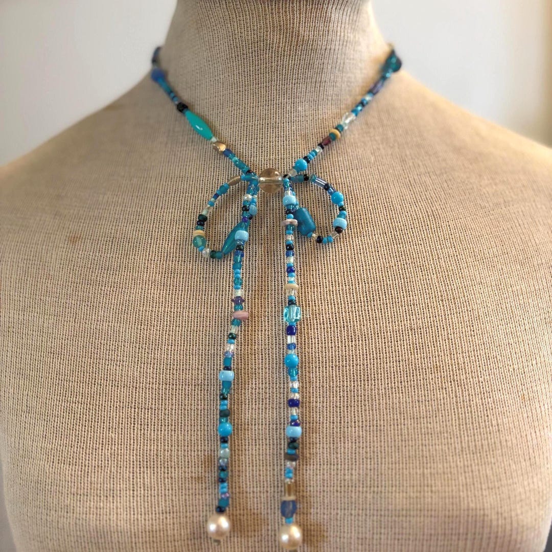 Handmade, Beaded, Bolo Tie, Baby Blue, Maximalist, Necklace - Etsy