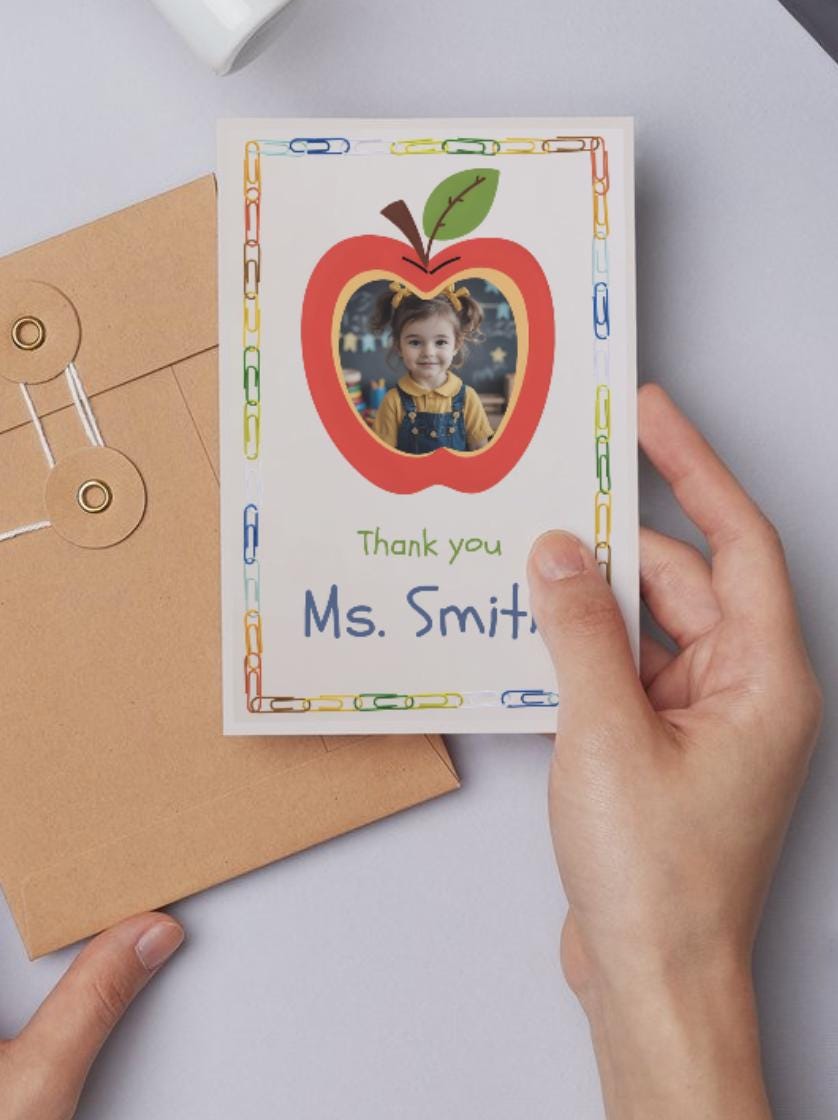 Teacher Appreciation Card Child Photo 4x6 Card Editable Template Photo ...