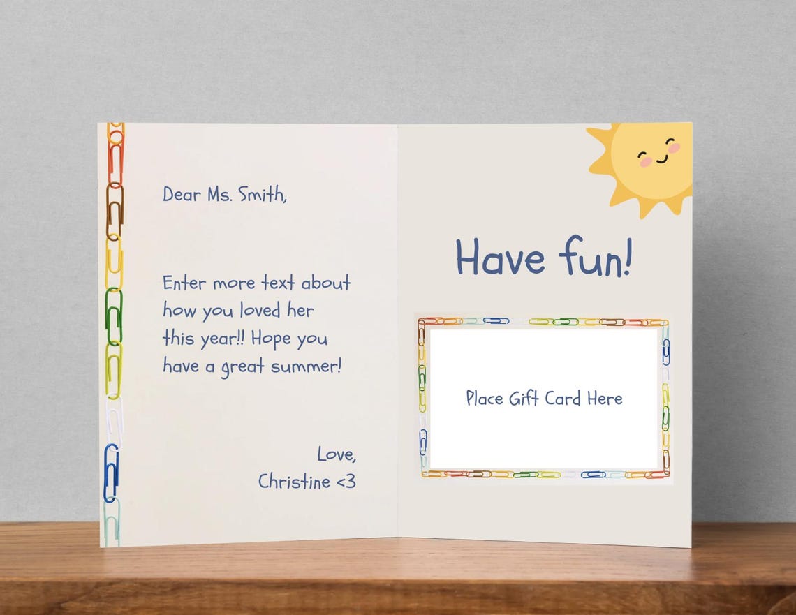 Teacher Appreciation Card Child Photo 4x6 Card Editable Template Photo ...
