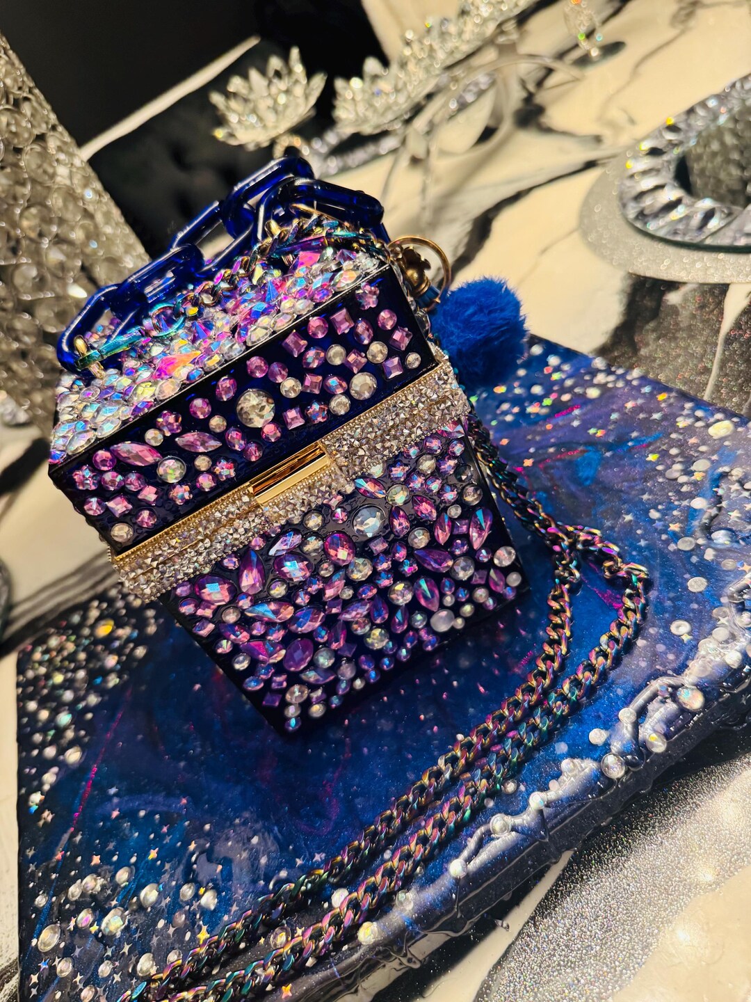 SOLD/ Blue Jeweled Clutch: Color-shift Resin Purse/sold/custom - Etsy