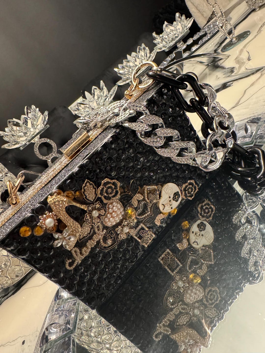 Little Black Bedazzled Jeweled Purse/midnight Muse/resin Purse/free ...