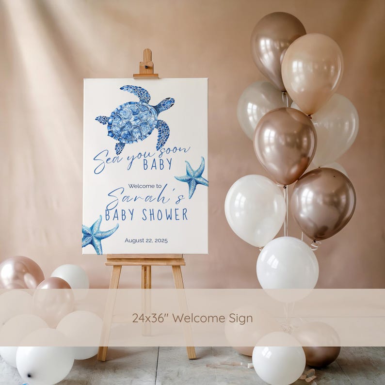 Sea You Soon Baby Shower Welcome Sign, Blue Sea Turtle Ocean Theme ...