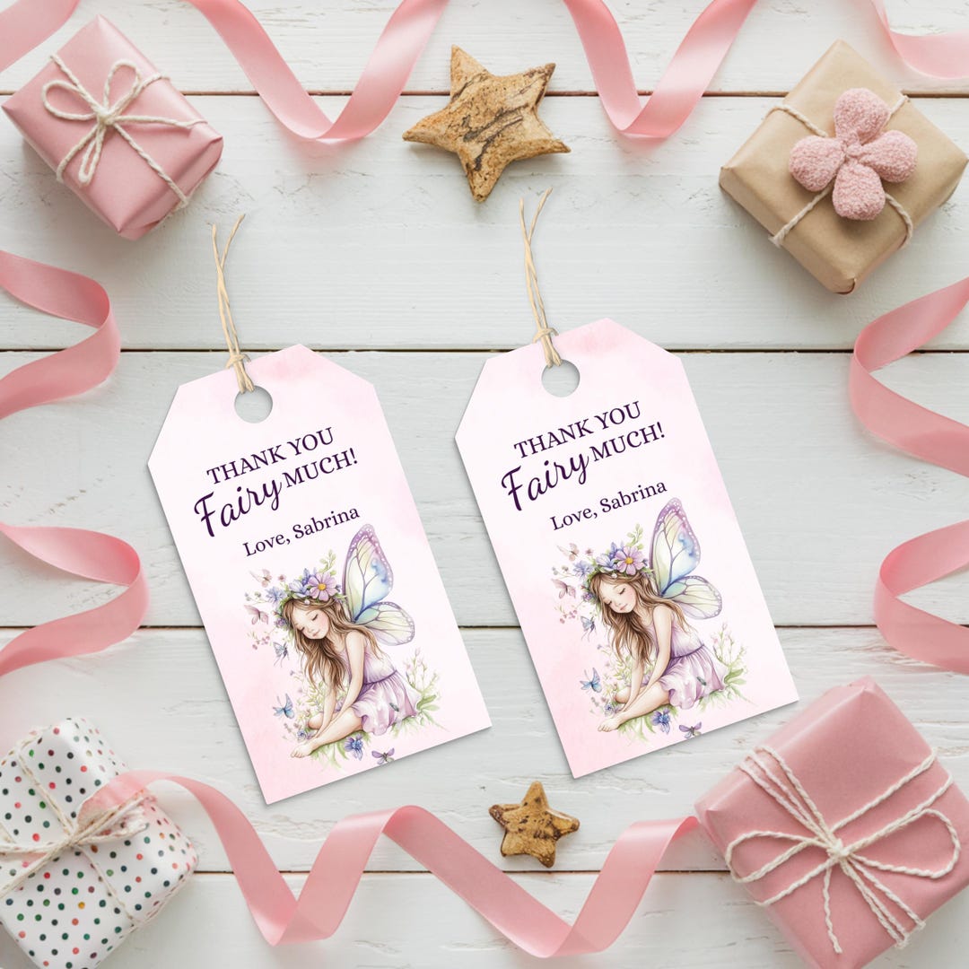 Fairy Party Thank You Tags, Editable 2x3.5” Gift Tags, Fairy Birthday ...
