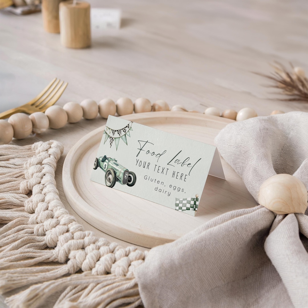 Racing Theme Food Labels, Vintage Green Race Car, Editable 3.5x2 ...
