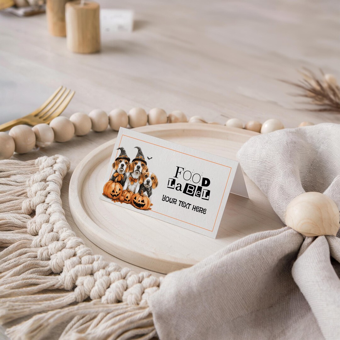 Editable Halloween Puppy Theme Food Labels, Folded Tent Cards Template ...