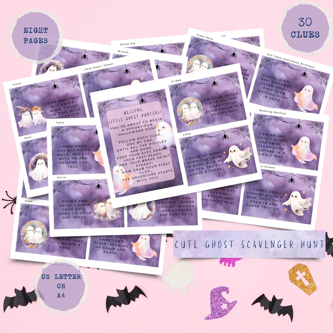 Indoor Halloween Scavenger Hunt, Cute Ghost Treasure Hunt Printable ...