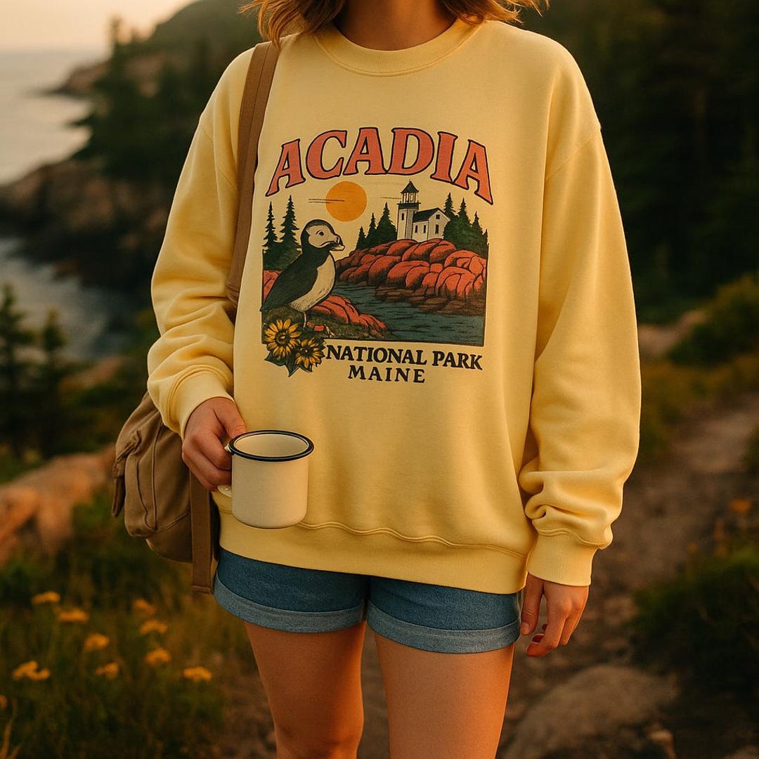 Acadia National Park Sweatshirt – Vintage Maine Puffin Crewneck - Etsy
