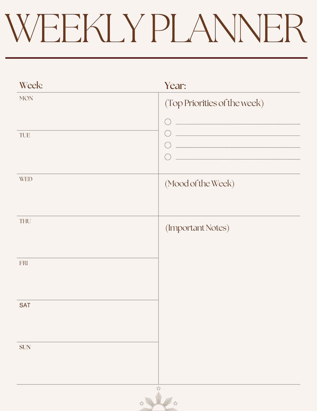 Minimalist Boho Weekly Planner | Instant Download - Etsy