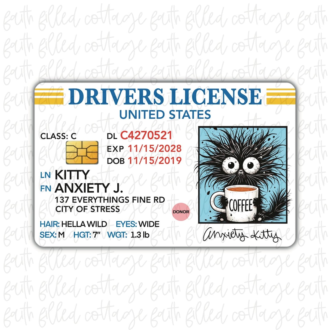 Funny Drivers License Cat - Drivers License, Debit Card Skin, Debit ...