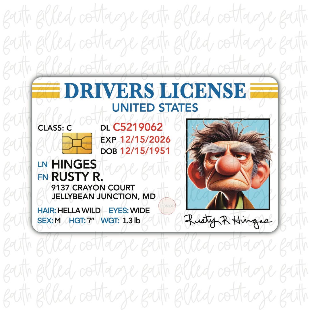 Funny Drivers License Old Man - Drivers License, Debit Card Skin, Debit ...