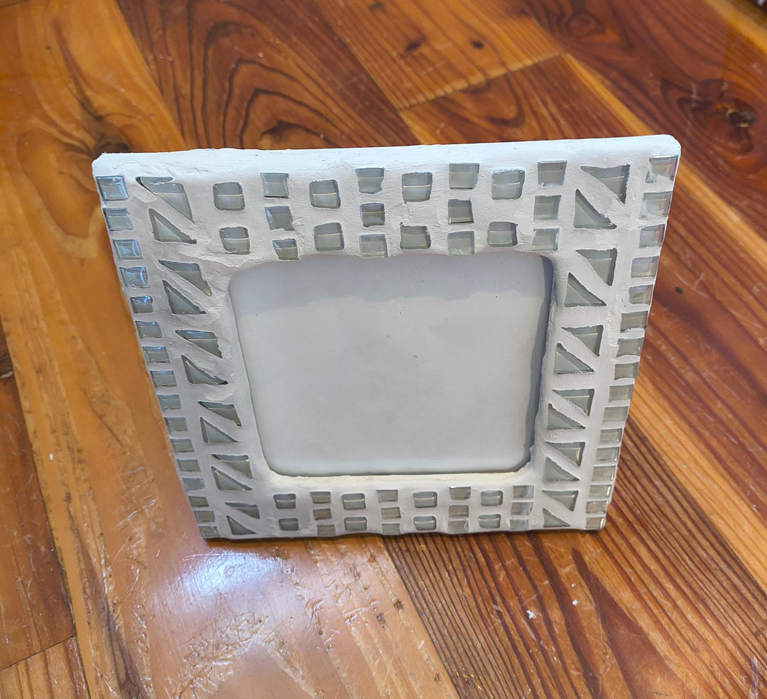 Durable Cement Grout Mosaic Photo Frame - 7.5" Square White Coastal ...