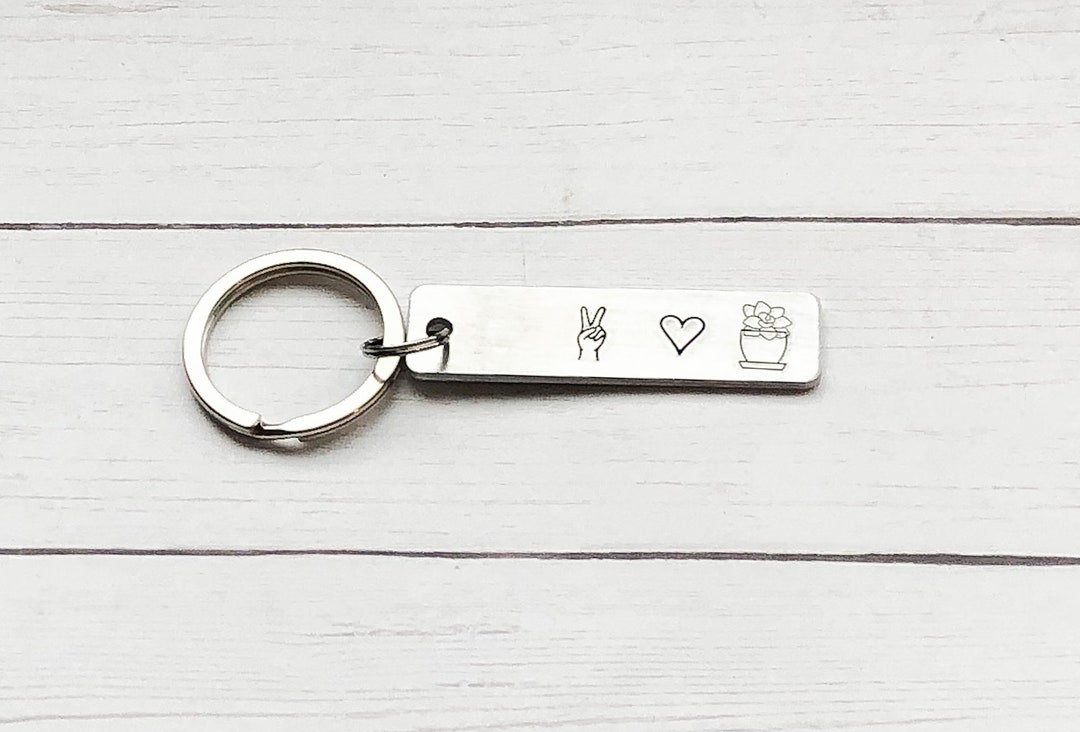 Peace Love Plants Keychain, Metal Stamping, Handstamped, Hand Stamped ...