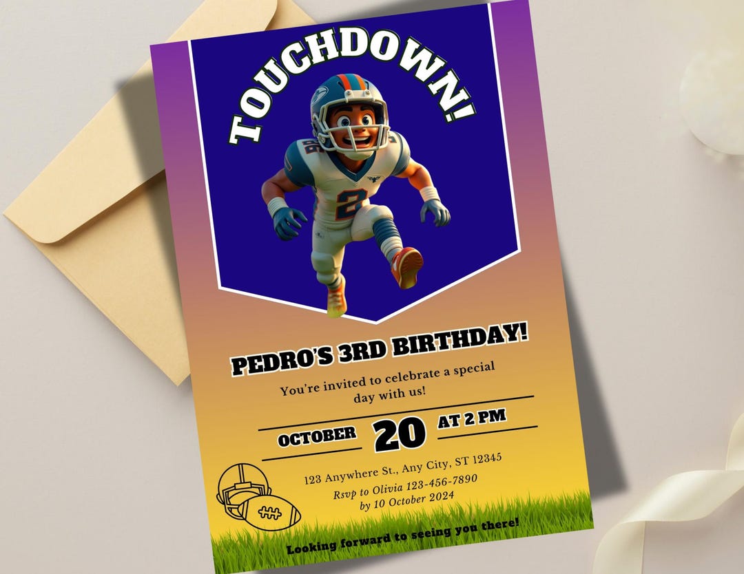 Football Birthday Invitation: Touchdown Party, Editable Template ...