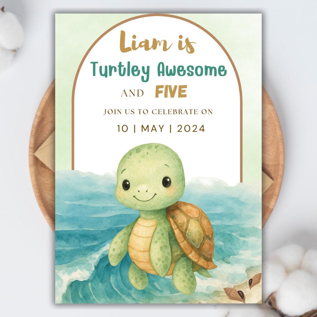 Turtle Party Invitation Turtle Birthday Invite Kids Birthday Invite ...