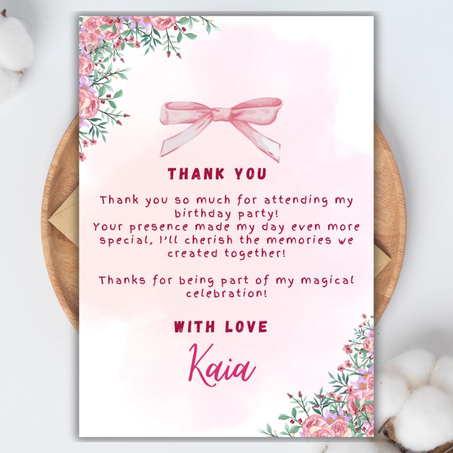 Personalized Thank You Card Custom Floral Birthday Card Elegant Thank ...