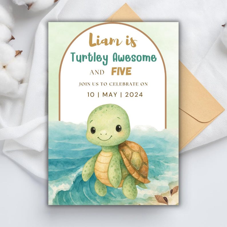 Turtle Party Invitation Turtle Birthday Invite Kids Birthday Invite ...