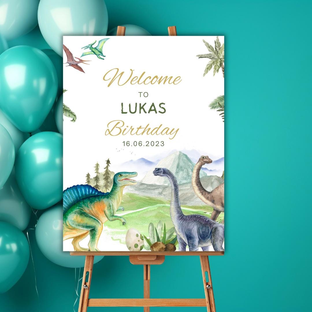 Dinosaur Birthday Welcome Sign: Editable Dino Party Decor Canva ...