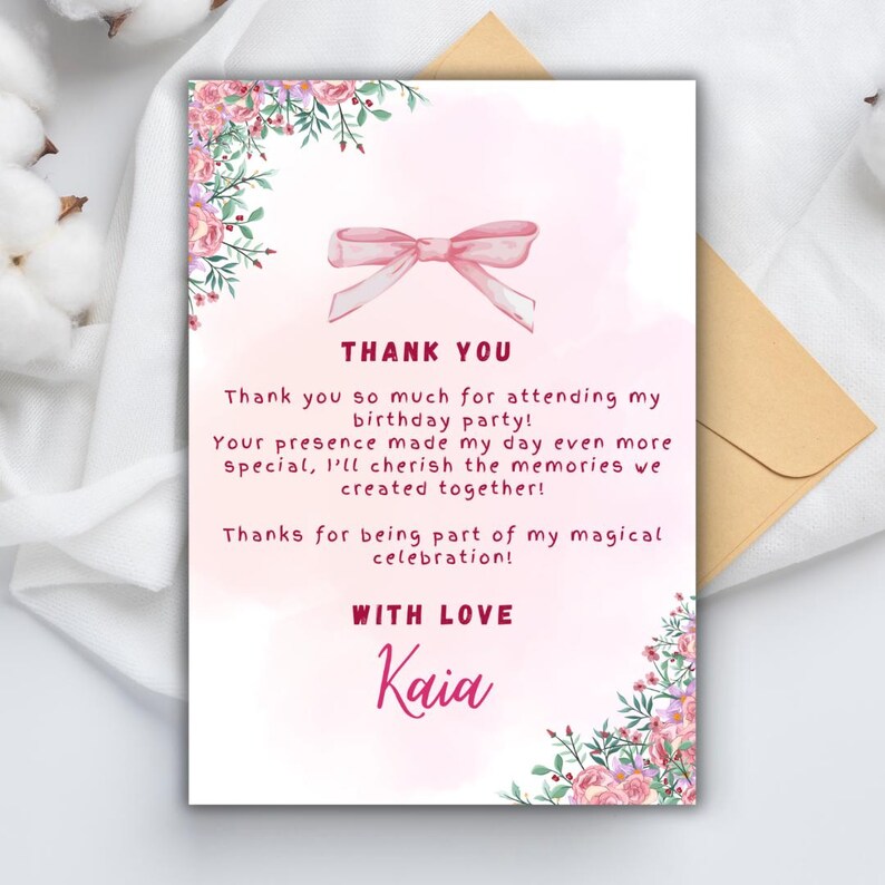 Personalized Thank You Card Custom Floral Birthday Card Elegant Thank ...