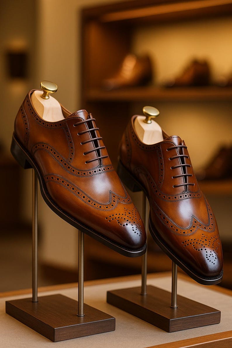 Brown Leather Brogue Oxford Shoes for Men | Handmade Wingtip Dress ...