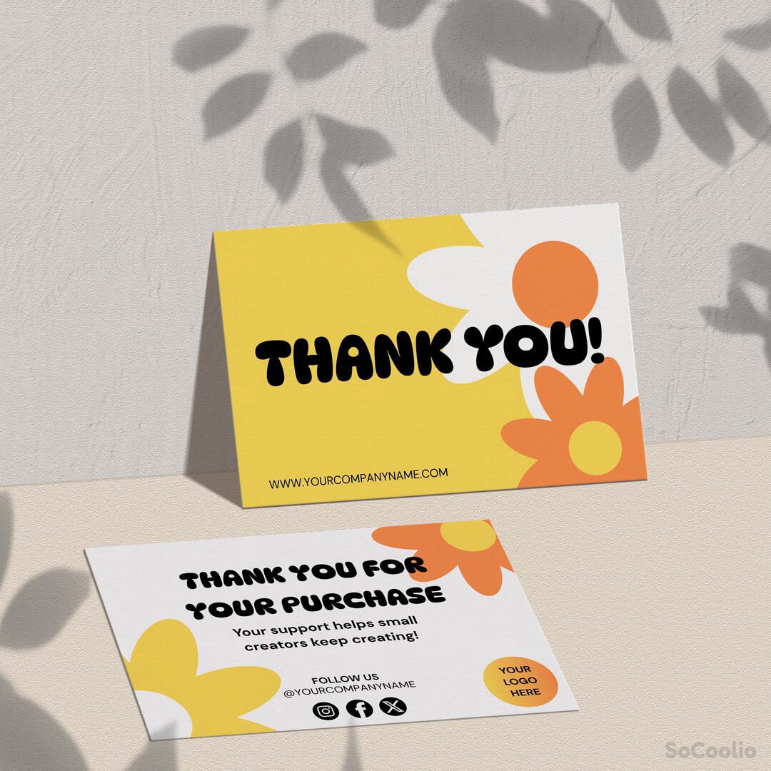 Hippie Floral Thank You Card Canva Template | 4x6" Packaging Insert ...