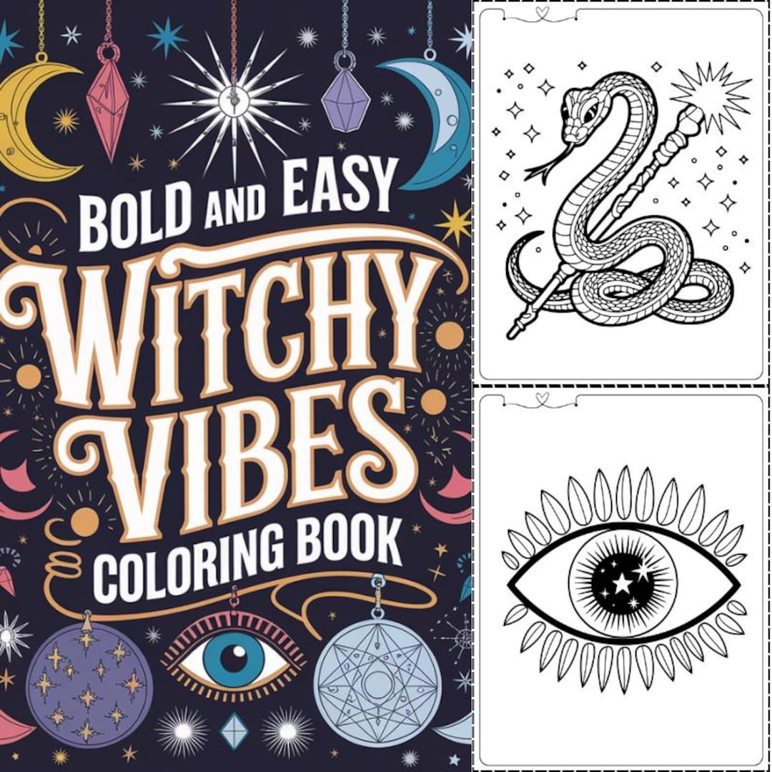 Witchy Vibes Coloring Book: Bold Witchcraft Designs (PDF Printable, 50 ...