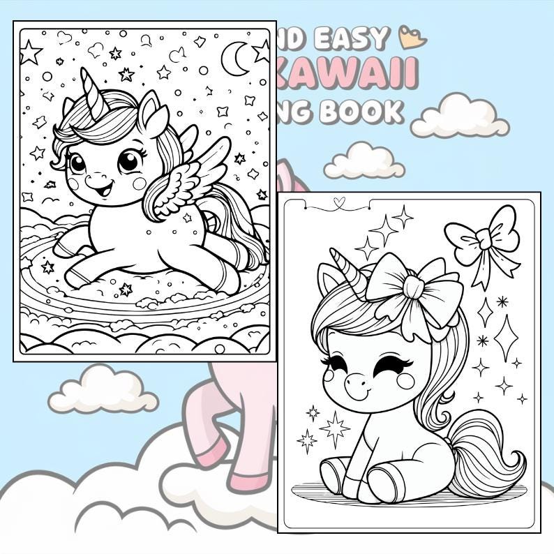 Cute Kawaii Unicorn Coloring Pages, Printable Coloring Pages for Kids ...