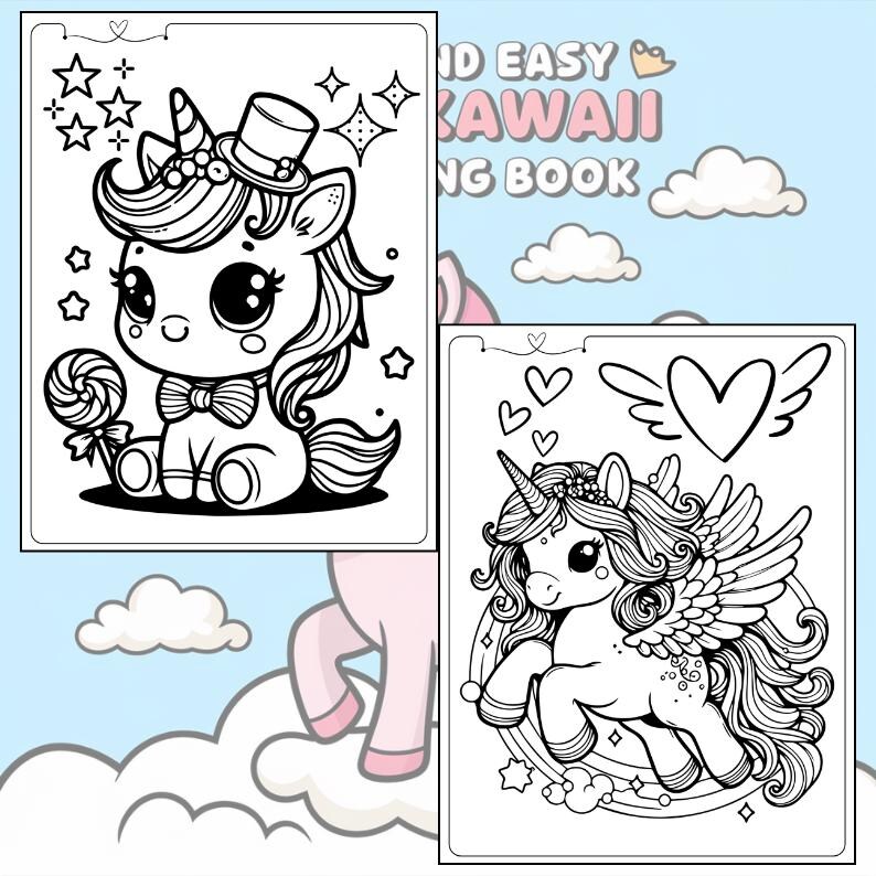 Cute Kawaii Unicorn Coloring Pages, Printable Coloring Pages for Kids ...