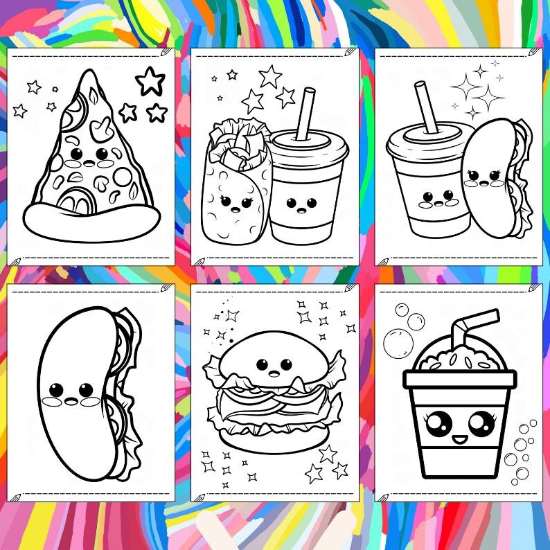 100 Cute Kawaii Food Coloring Pages, 100 Kawaii Coloring Pages for Kids ...