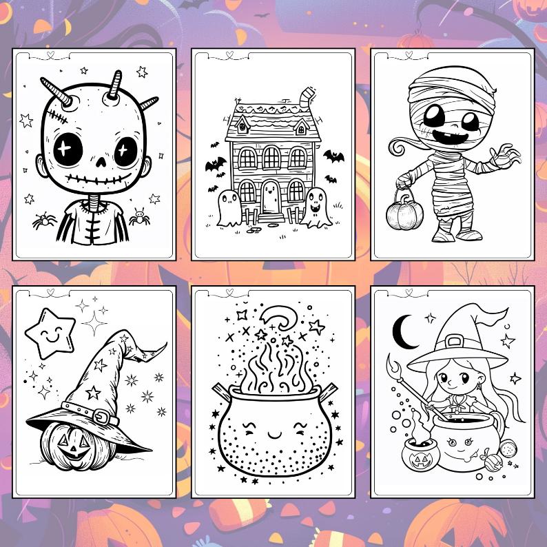 Cute Halloween Kawaii Coloring Pages, Halloween Coloring Pages for Kids ...