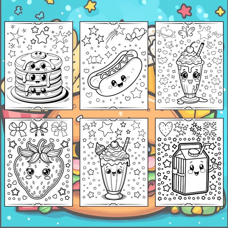100 Cute Kawaii Food Coloring Pages for Kids (PDF Pattern) - Etsy