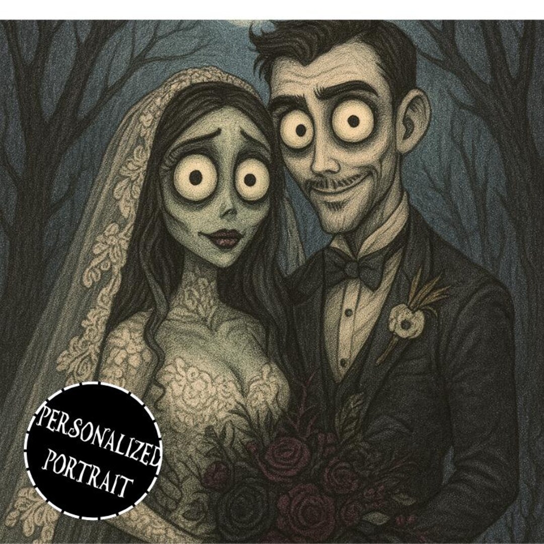 Tim Burton Style Custom Portrait: Gothic Art, Spooky Gift, Halloween ...