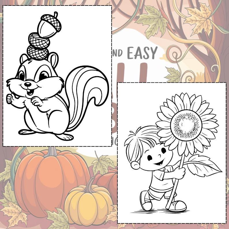 Fall Coloring Pages for Kids, Printable Autumn Coloring Book, Autumn ...