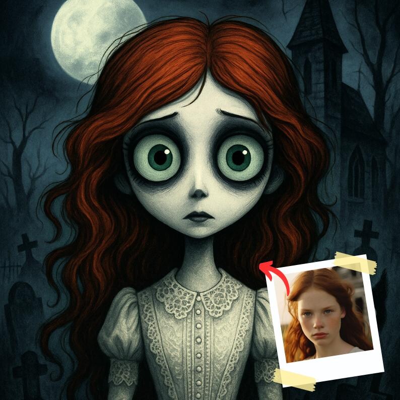 Tim Burton Style Custom Portrait: Gothic Art, Spooky Gift (digital ...