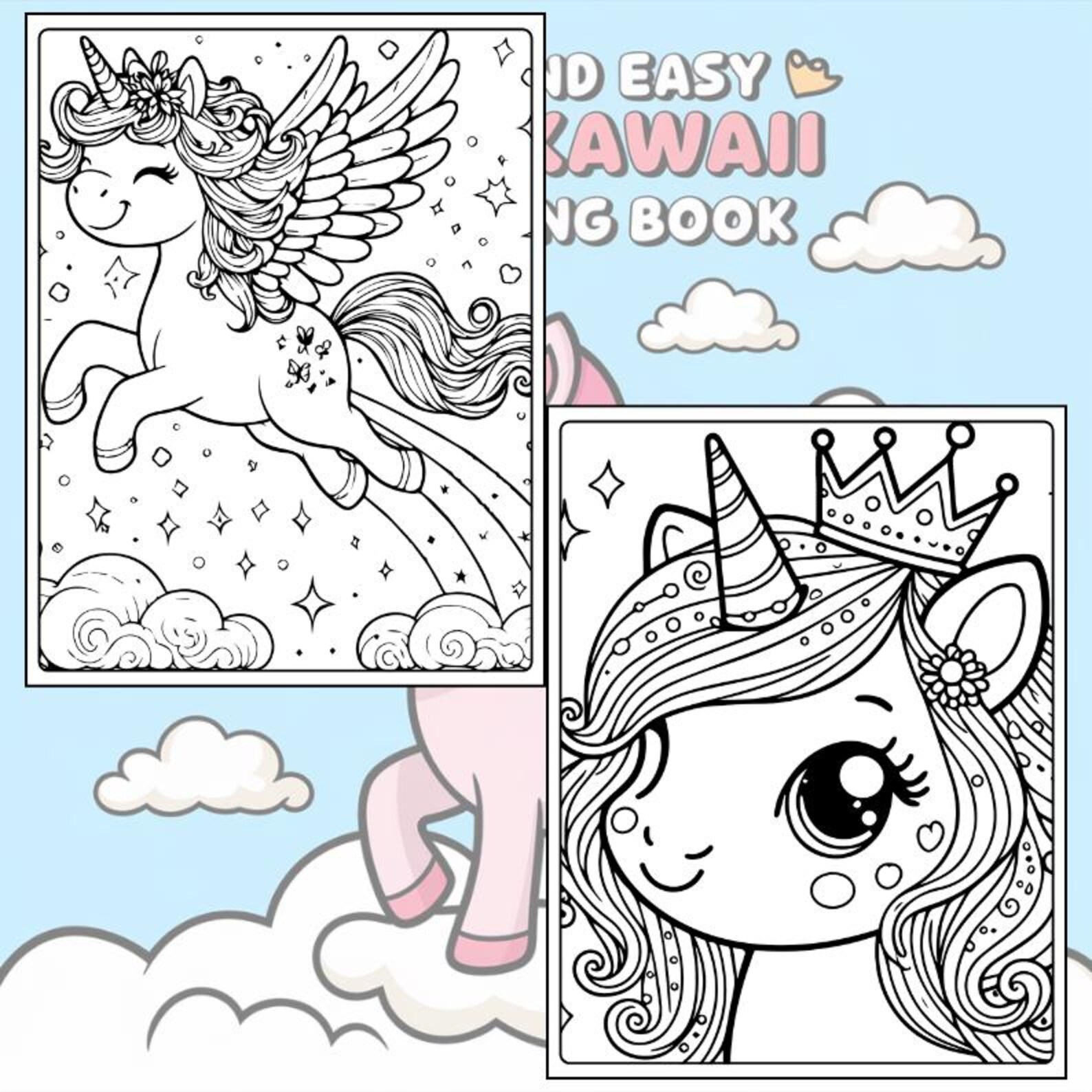 Cute Kawaii Unicorn Coloring Pages, Printable Coloring Pages for Kids ...