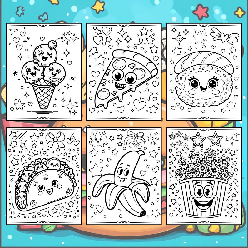 100 Cute Kawaii Food Coloring Pages, 100 Kawaii Coloring Pages for Kids ...