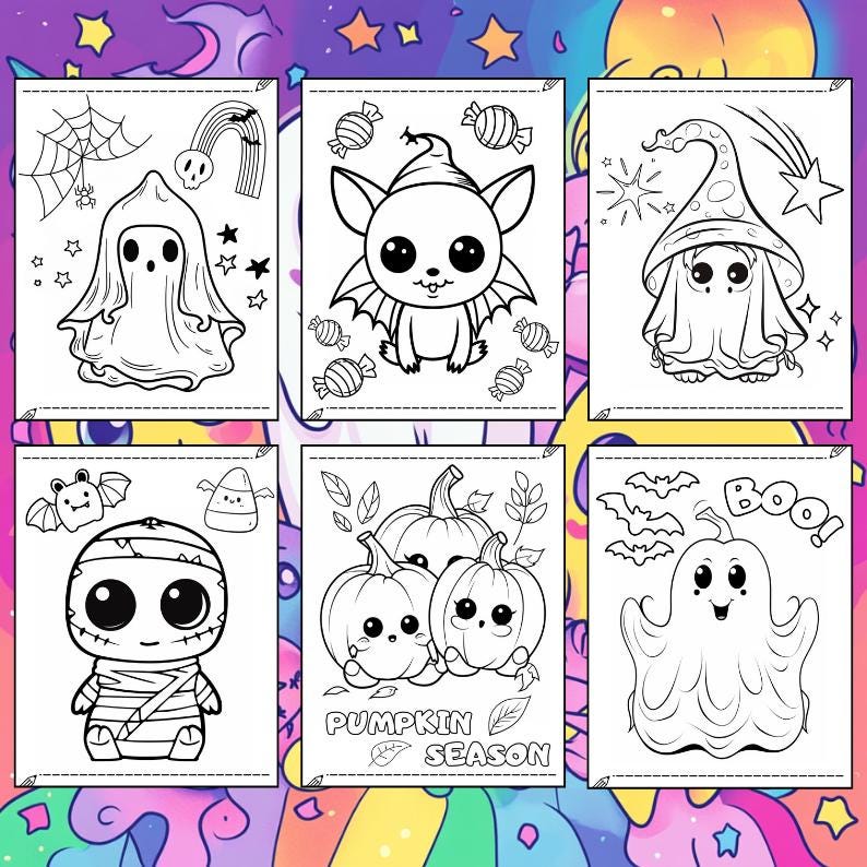 200 Halloween Kawaii Coloring Pages, Creepy Cute Coloring Book (PDF) - Etsy