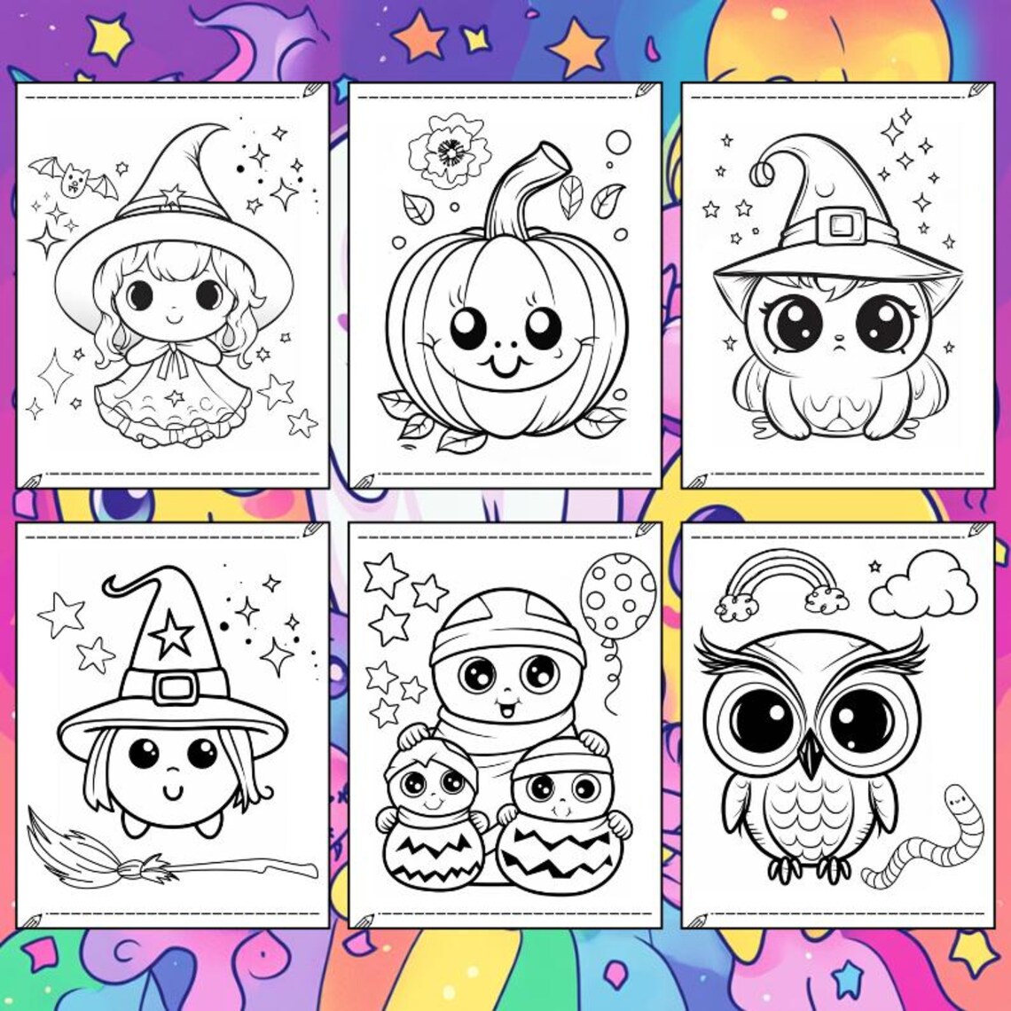 200 Halloween Kawaii Coloring Pages, Halloween Coloring Pages for Kids ...