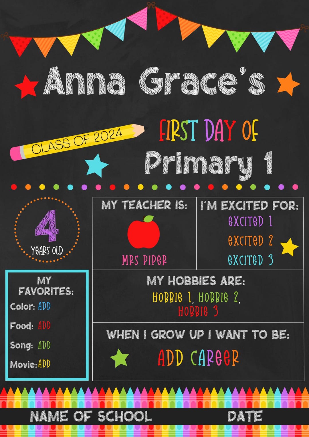 Editable First Day of School Board: Personalized Canva Template ...
