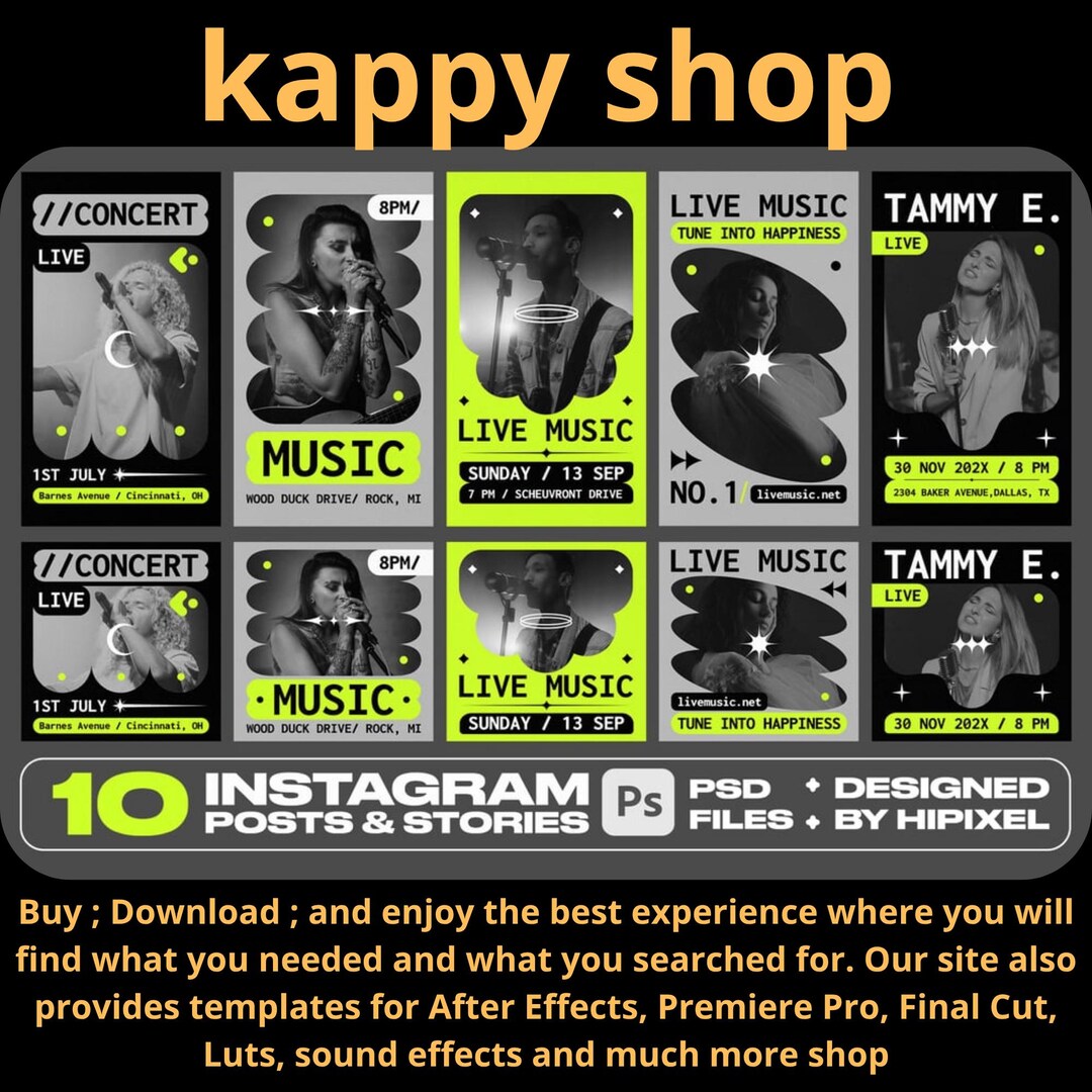 Adobe Photoshop Templates PSD - Pack of 10 for Music Inspired Instagram ...