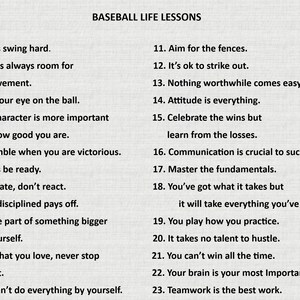 Baseball Life Lessons Personalized, Custom, Your Photo, Your Words ...